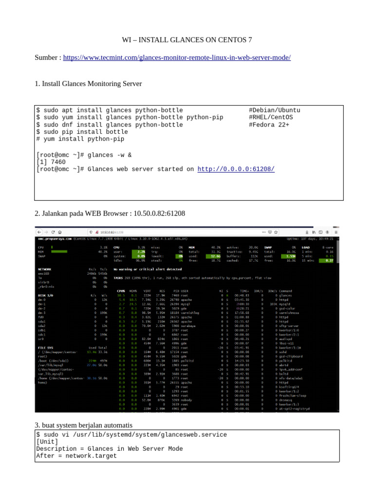 Install Glances on CentOS 7 Guide | PDF