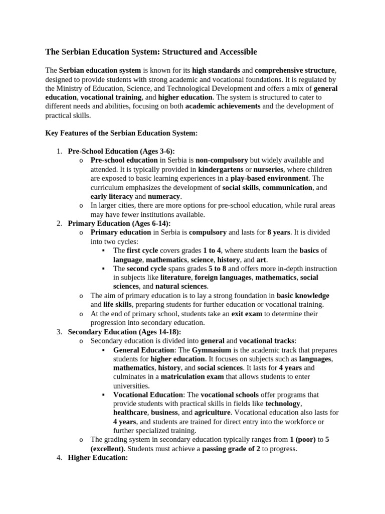 Overview of the Serbian Education System | PDF | Preschool | Secondary ...