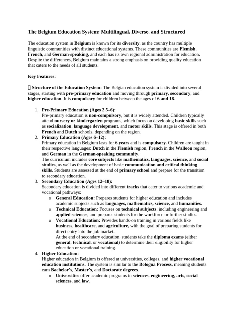 Overview of Belgium's Education System | PDF | Secondary Education ...