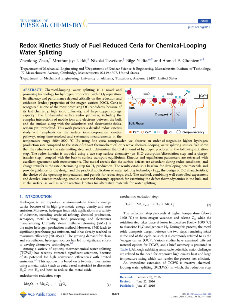 Yildiz Et Al 2016 Redox Kinetics Study of Fuel Reduced Ceria For ...