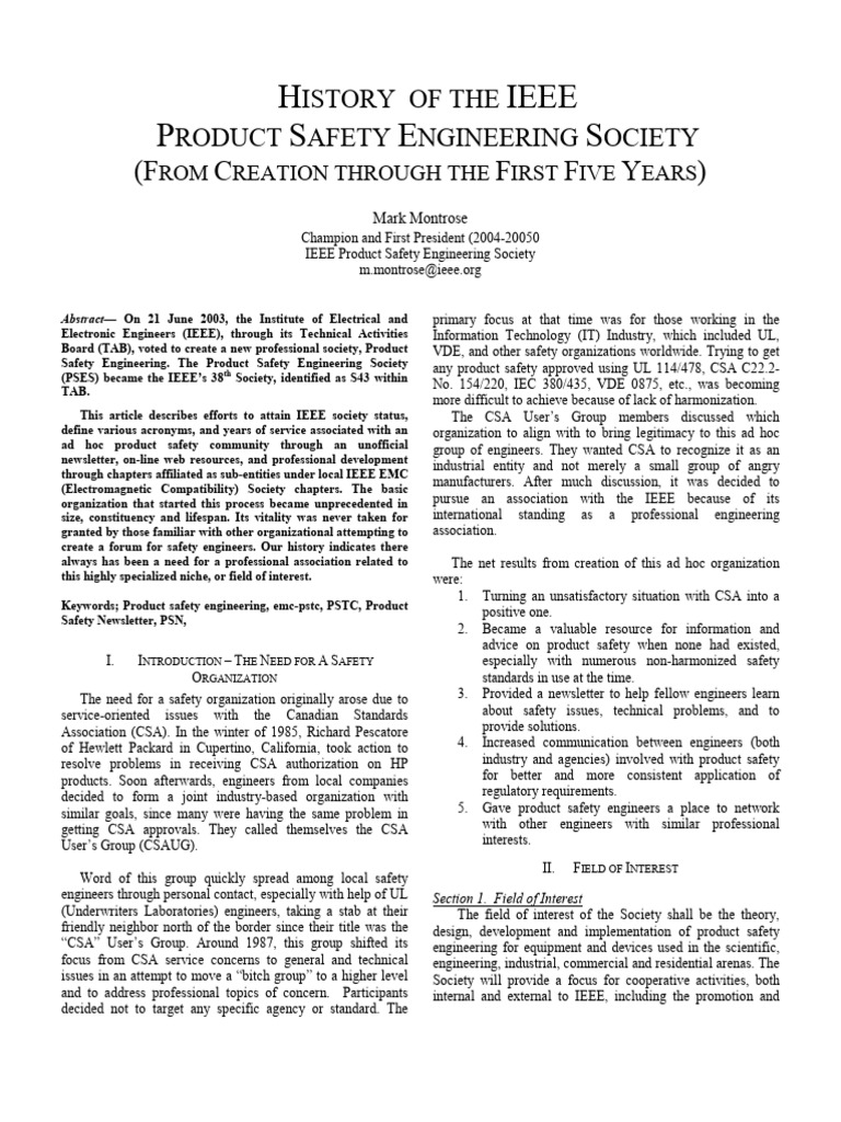 History of The IEEE Product Safety Engineering Society From Creation ...