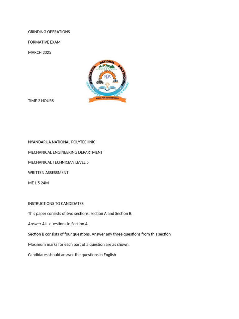 Grinding Operations Assessment Guide | PDF | Grinding (Abrasive Cutting ...