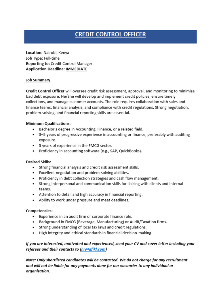 Credit Control & Sales Coordinator Jobs | PDF | Recruitment | Accounting