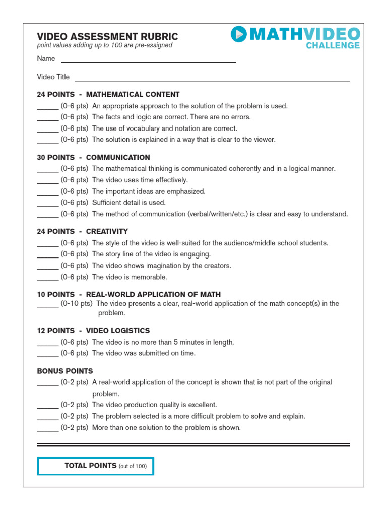 Rubrics For Video Tutorial | PDF | Mathematics | Concept