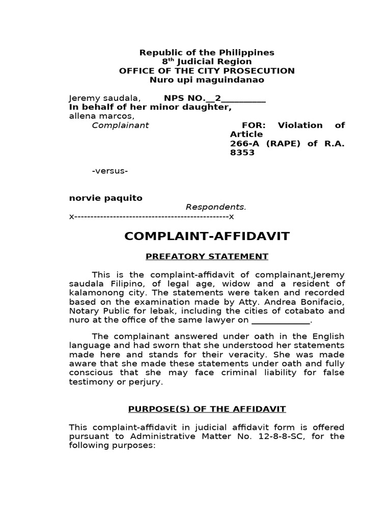 Complaint Affidavit | PDF | Affidavit | Common Law