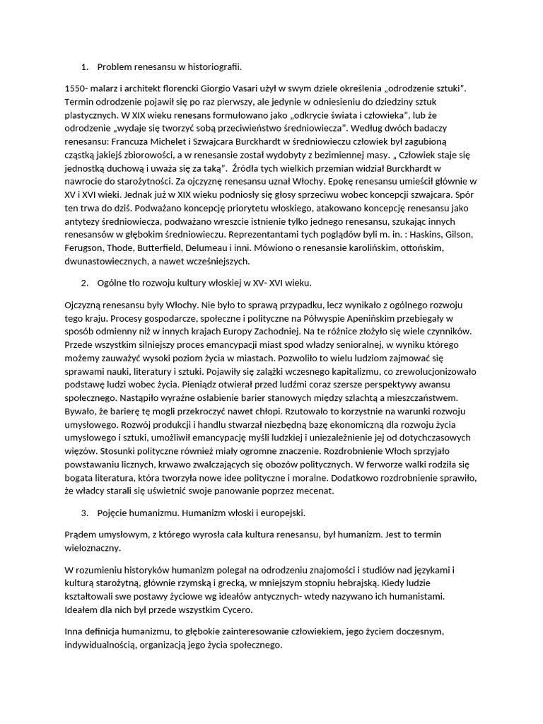 1. Humanizm i Odrodzenie w Europie | PDF