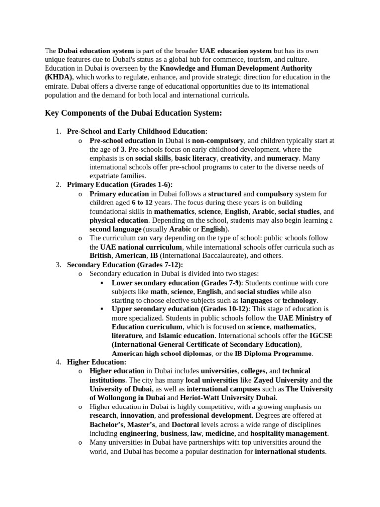 The Dubai Education System Is Part of The Broader UAE Education System ...