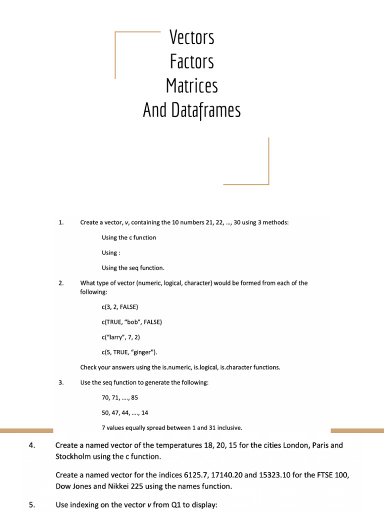 Vectors Factors Matrices And Dataframes | PDF