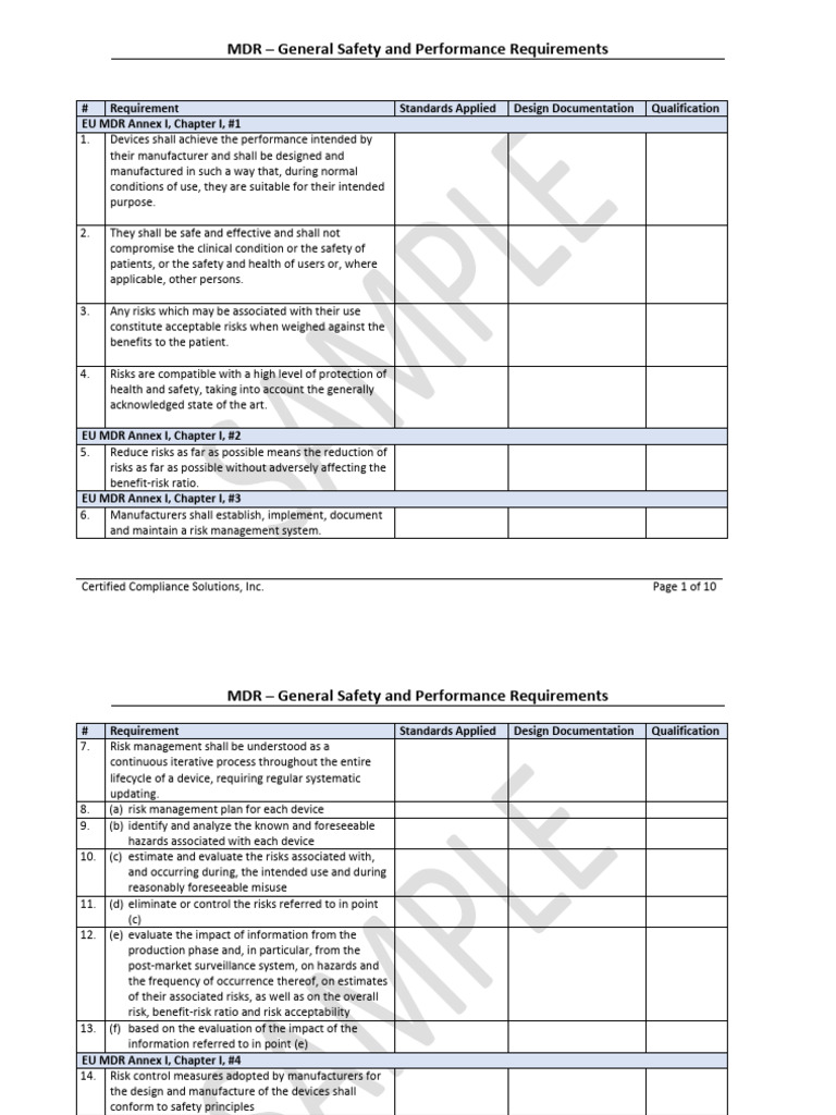 MDR-GSPR-Checklist-Sample | PDF | Risk | Risk Management