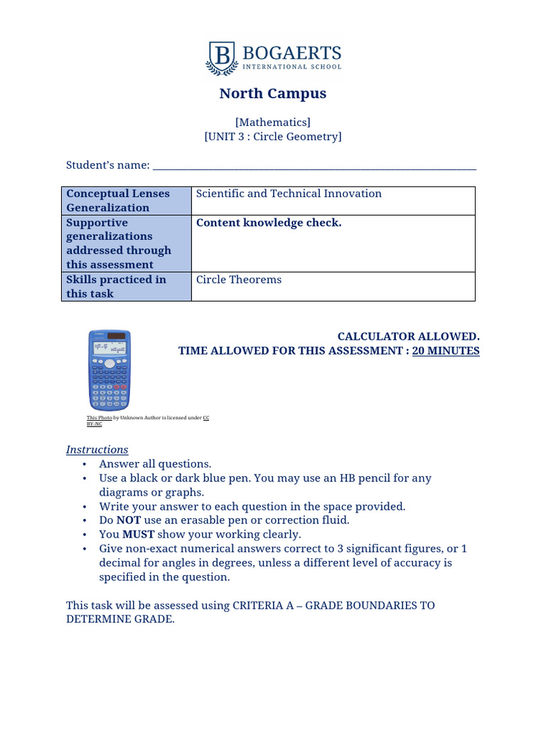 Circle Geometry Assessment Guide | PDF