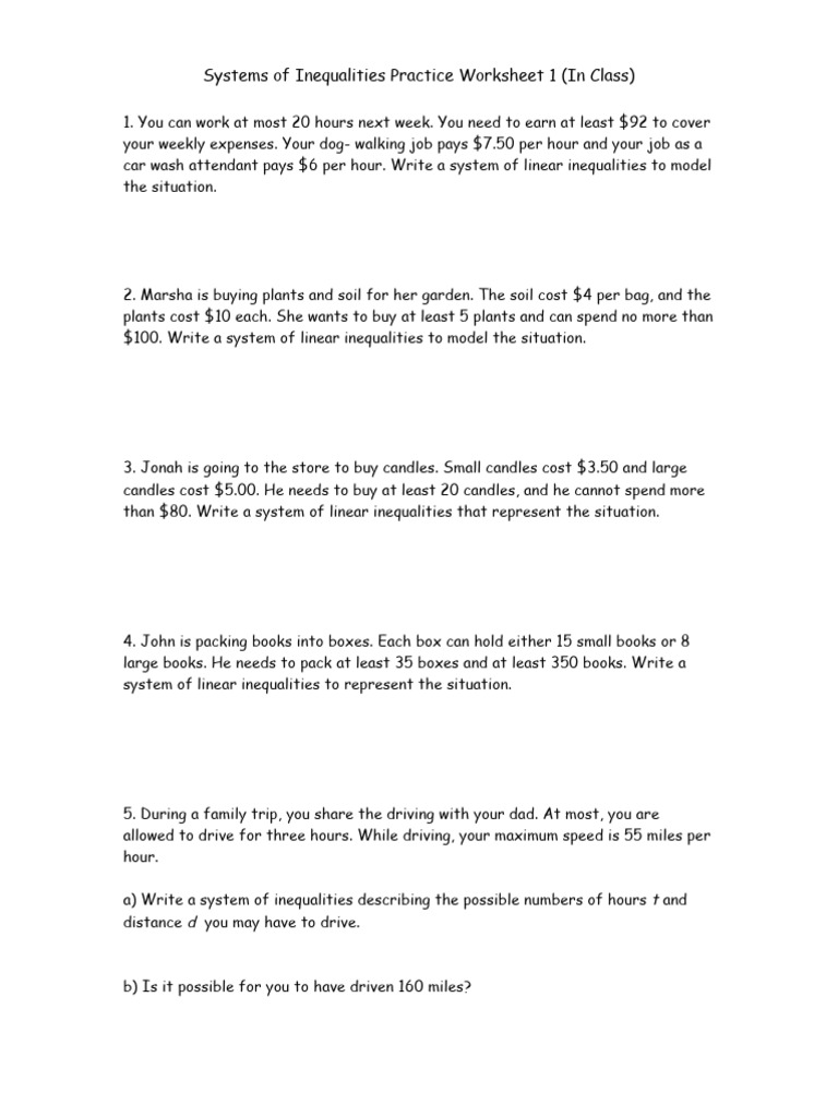 Systems of Inequalities Word Problems | PDF