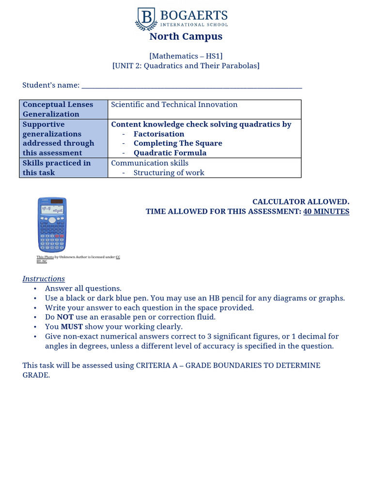 Crit A - UNIT 2 - SUMMATIVE 1 | PDF | Quadratic Equation | Algebra