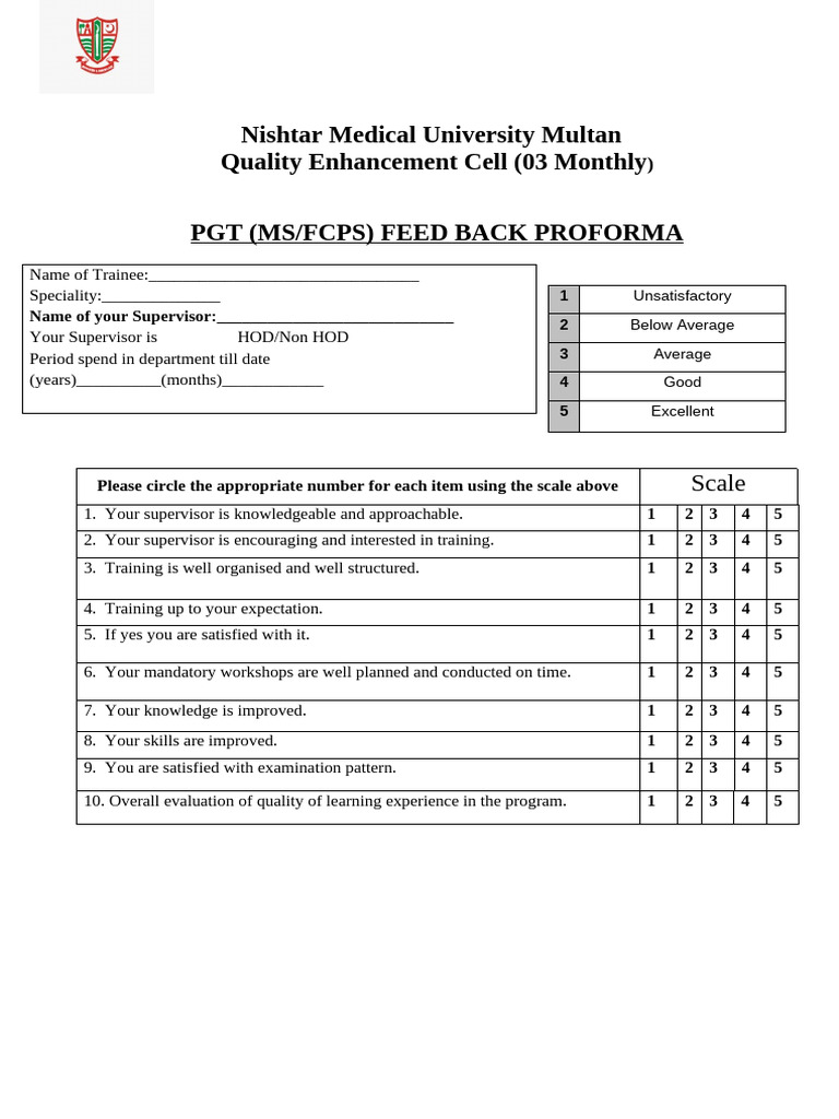PGT Feedback Proforma About Supervisor | PDF