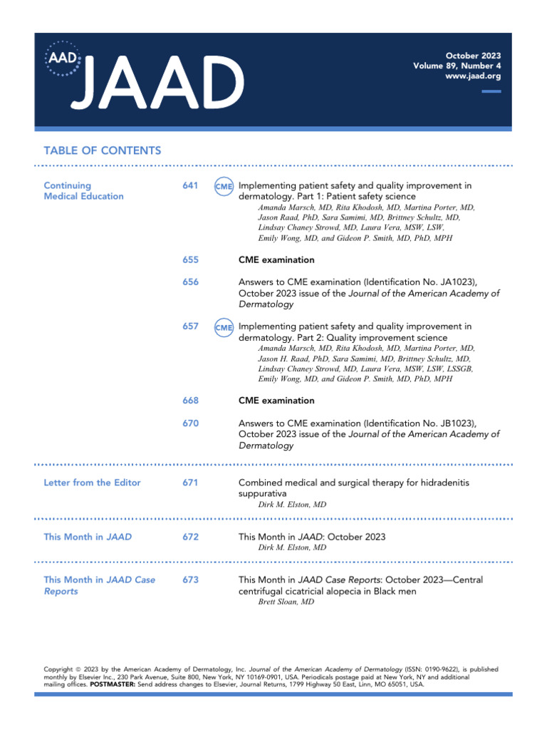 Table of Contents 2023 Journal of The American Academy of Dermatology ...
