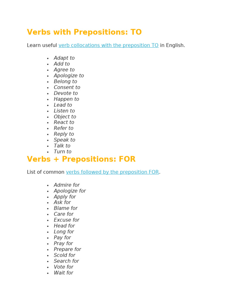 Verbs With Prepositions | PDF | English Language