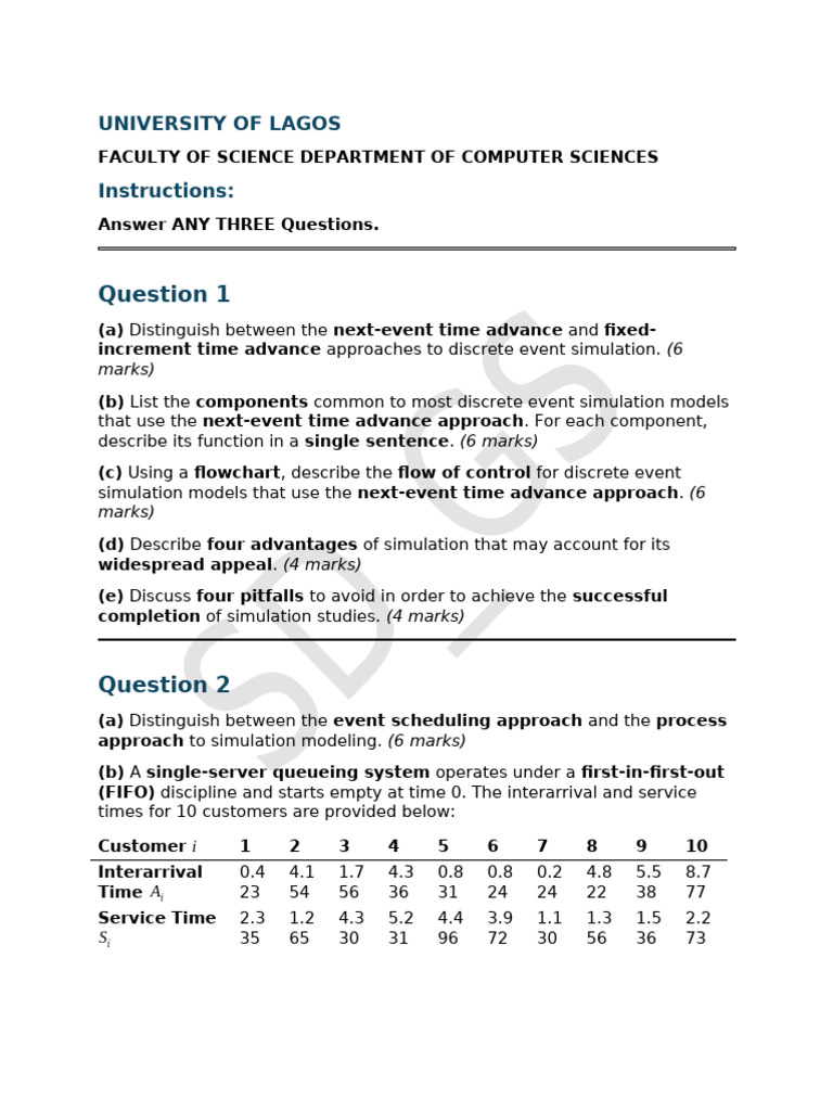 Simulation and Modelling PQ 2025 | PDF | Statistical Theory ...