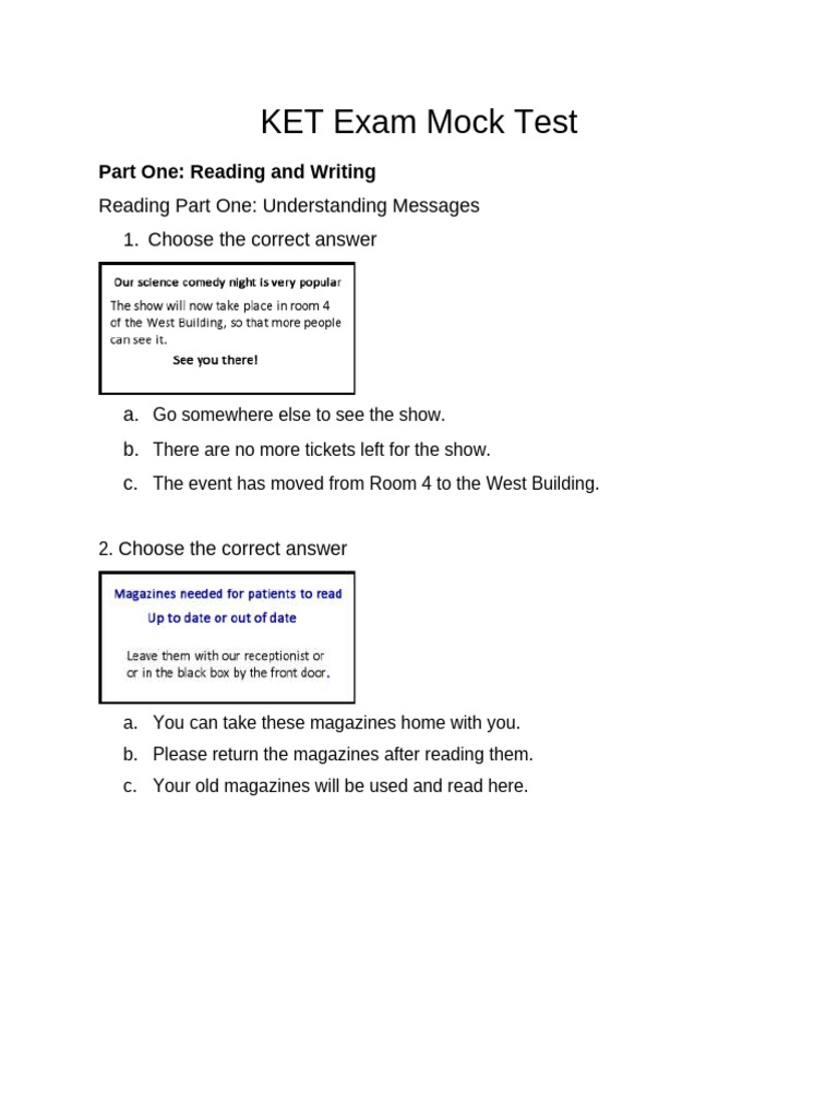 KET Exam Mock Test Overview | PDF | Sports