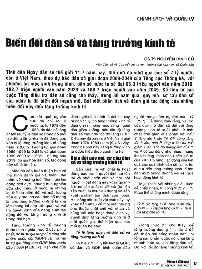 Bien Doi Dan So Va Tang Truong Kinh Te | PDF