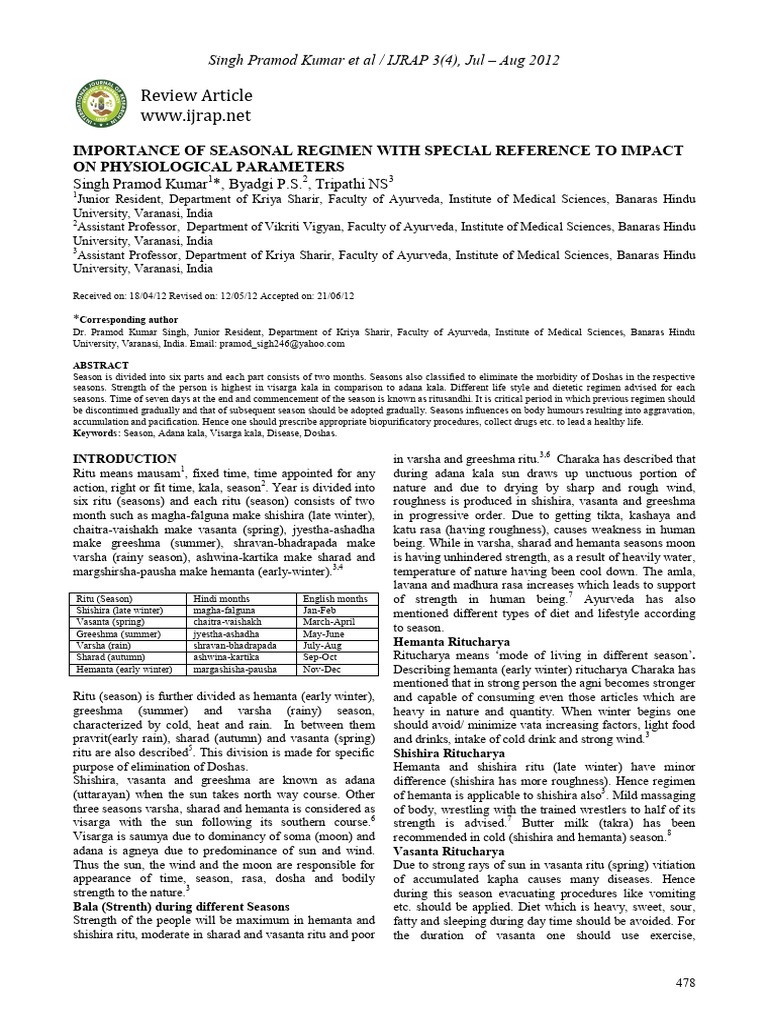 wrt physiological parameters | PDF | Ayurveda | Water