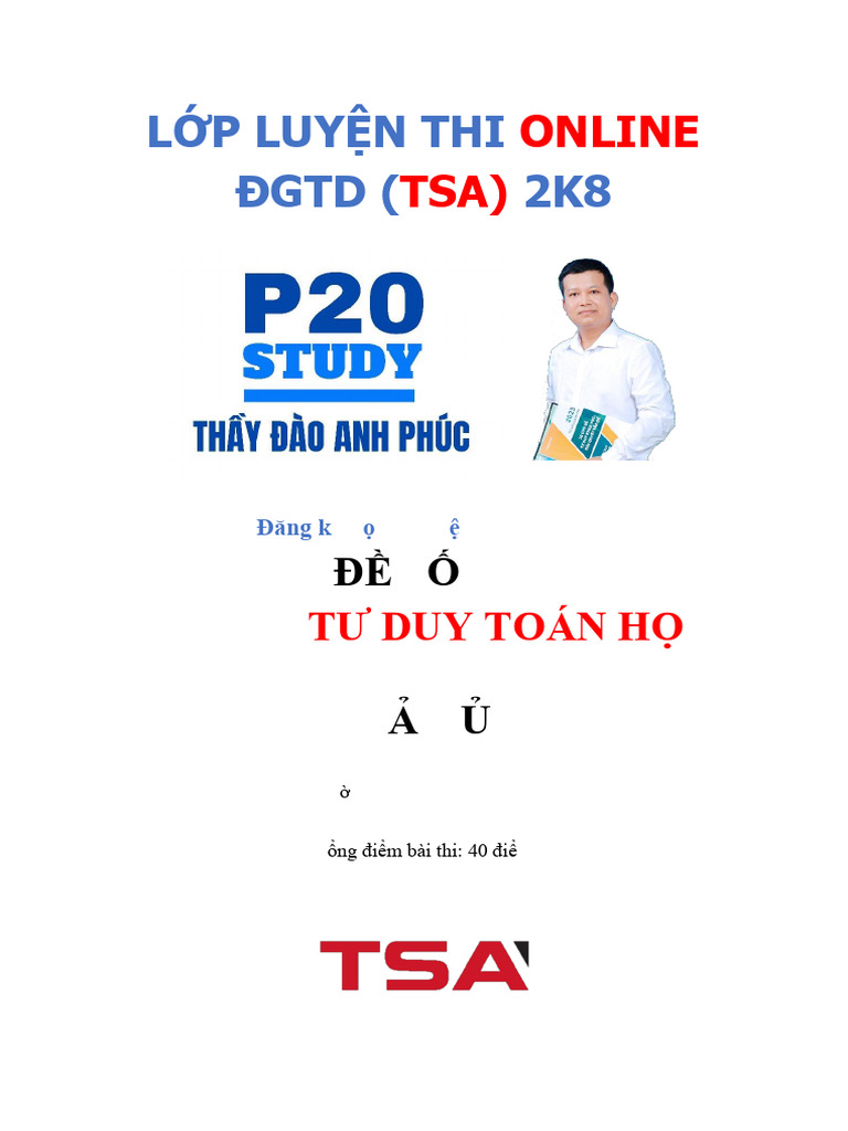 Đề Số 01 - Luyện Thi TSA 2k8 - P20 Study - Thầy Đào Anh Phúc | PDF