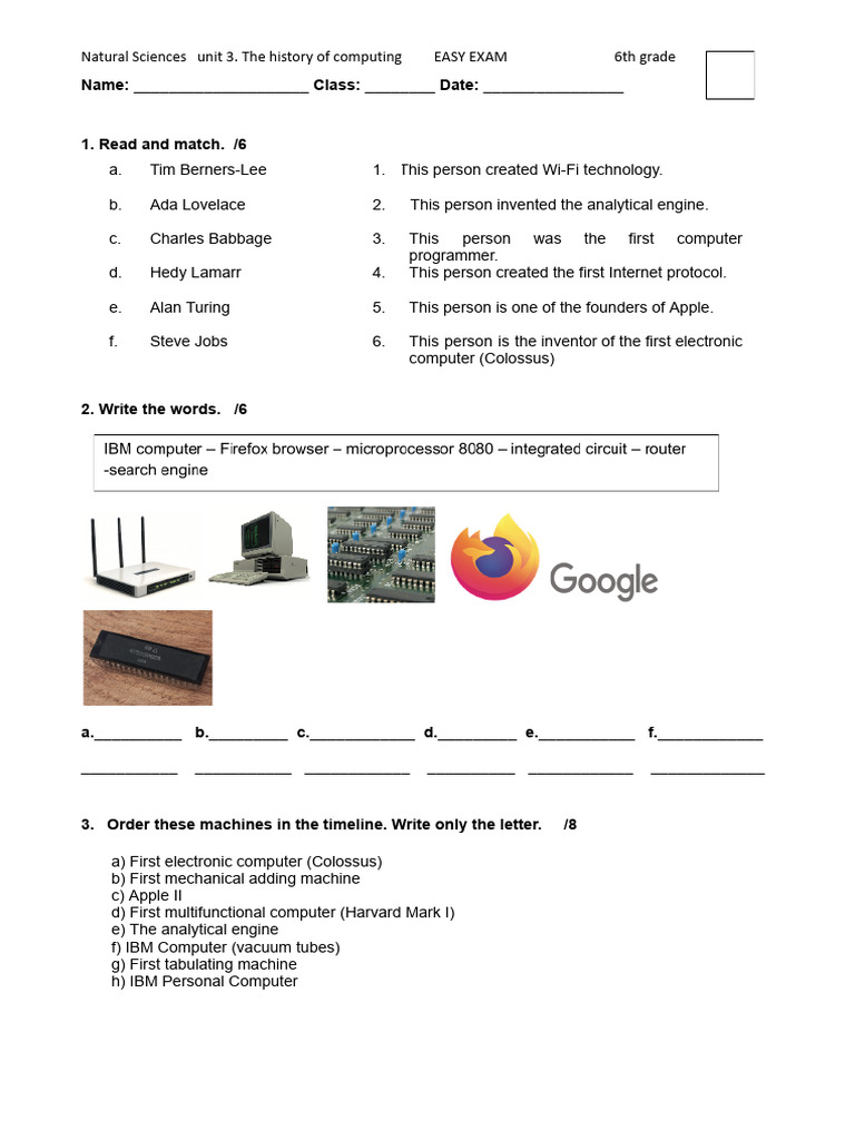 6th Grade Computing History Exam | PDF | Computing | Office Equipment