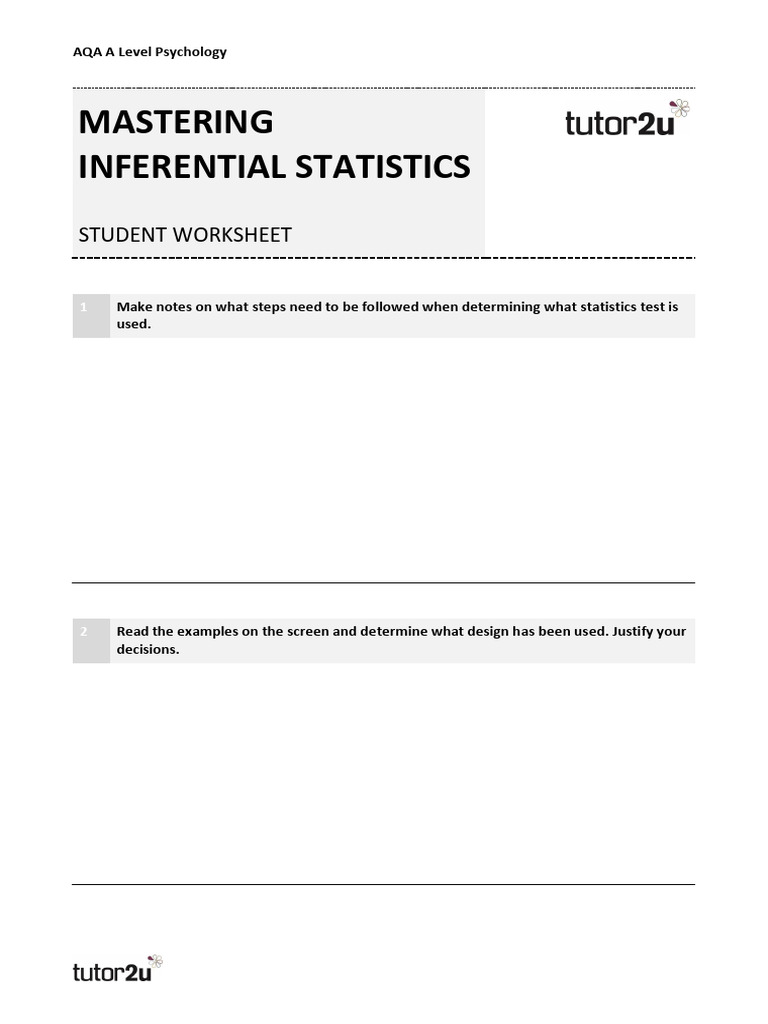 Mastering Inferential Statistics Worksheet | PDF | Statistics ...