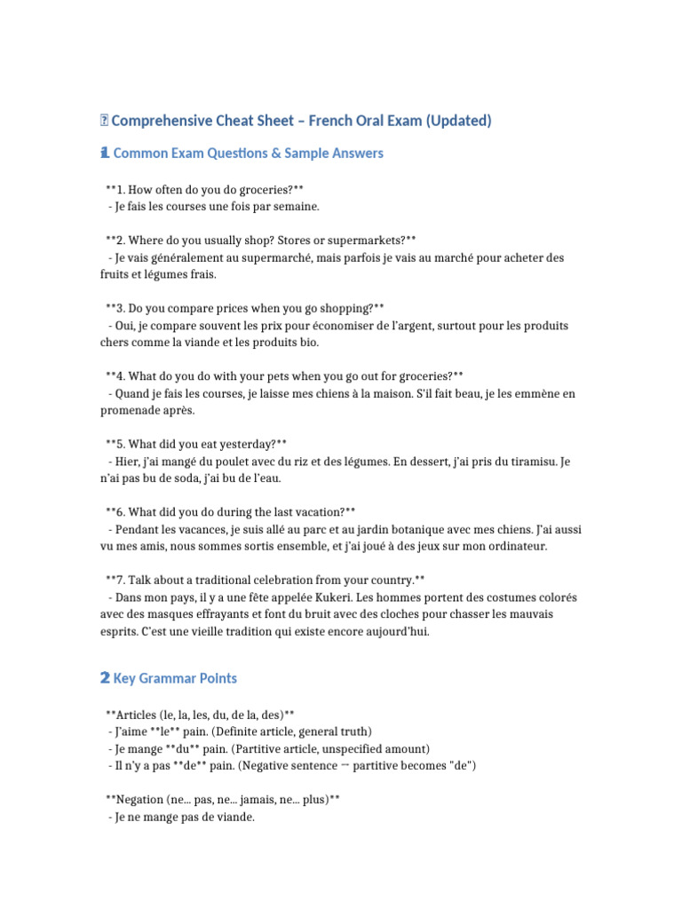 Guide de préparation à l'examen oral français | PDF