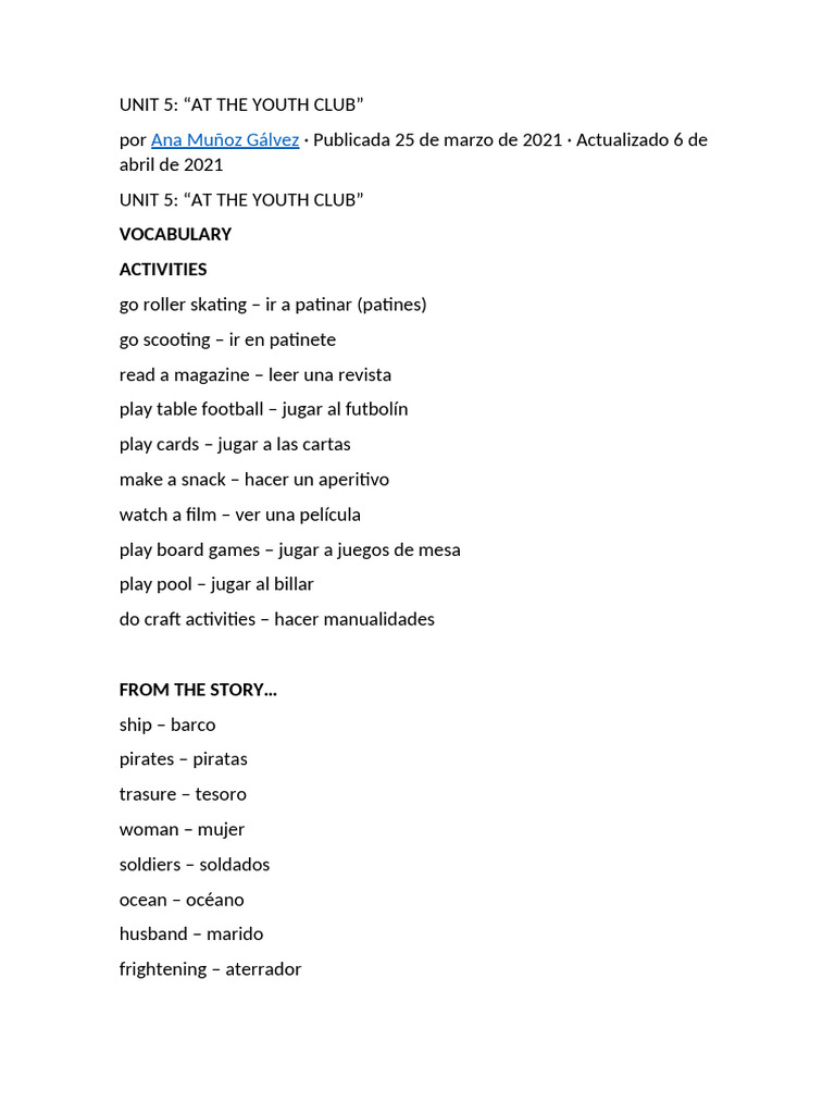 Unit 5 Vocabulario | PDF