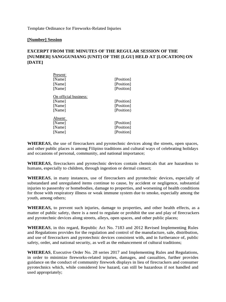 Fireworks Safety Ordinance Template | PDF | Fireworks | Pyrotechnics