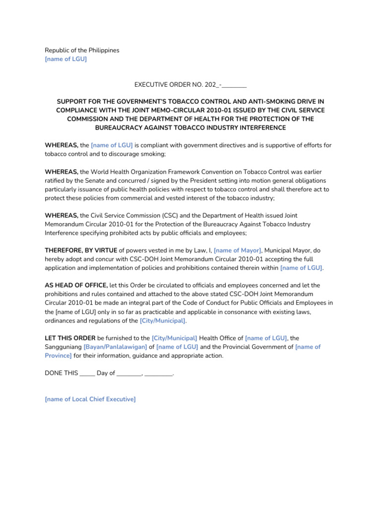 Smoke-Free Communities Template Executive Order | PDF