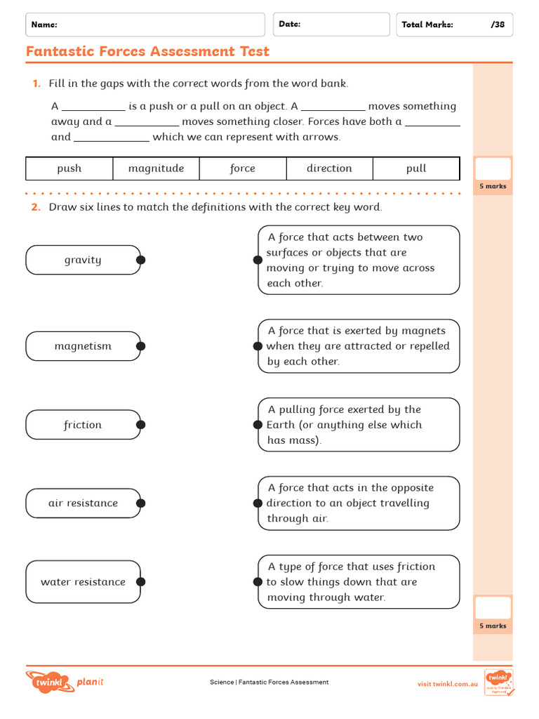 Fantastic Forces Assessment Test | PDF | Force | Friction
