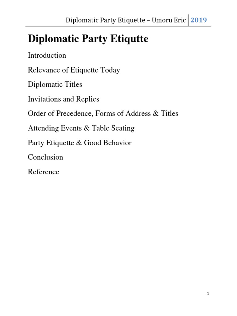 Diplomatic Party Etiquette | PDF | Ambassador | Lunch