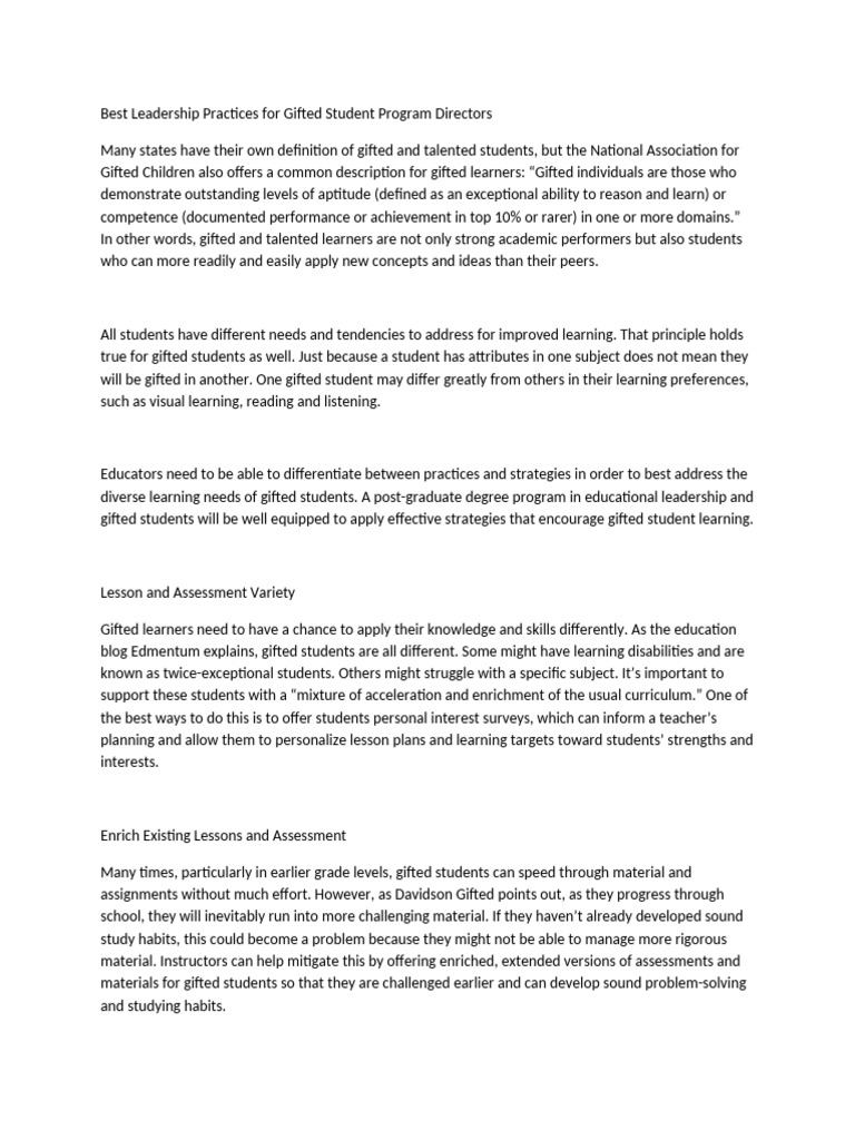 Best Leadership Practices For Gifted and Talented Students | PDF ...