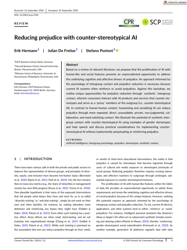 Reducing Prejudice With Counterstereotypical AI (Published) | PDF ...
