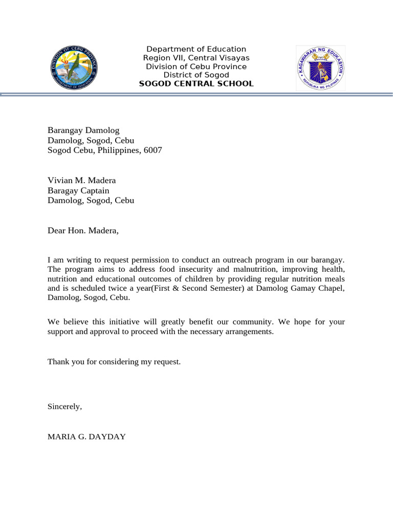 Request for Barangay Feeding Program | PDF