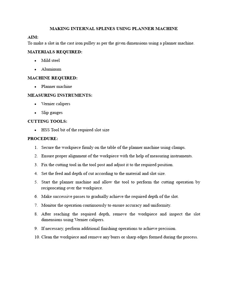 Making Internal Splines Using Planner Machine Aim | PDF