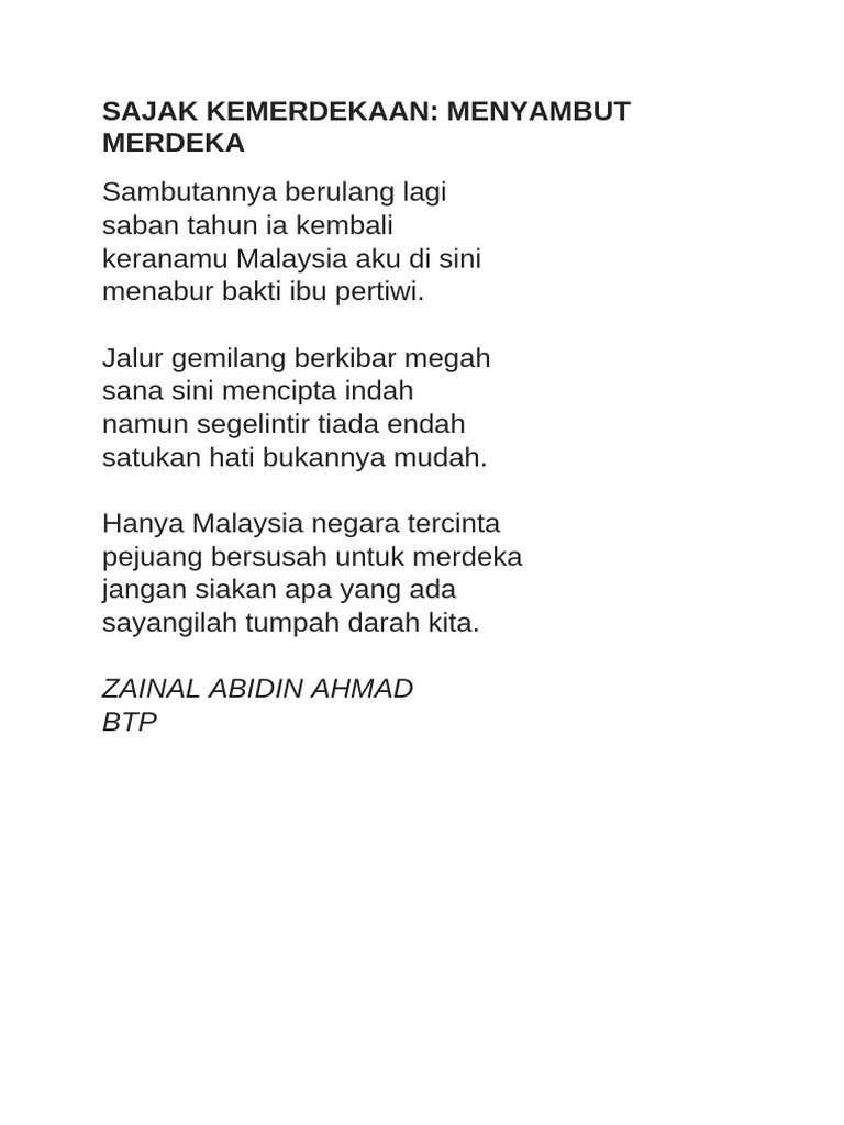 Sajak Merdeka: Semangat Kebangsaan | PDF