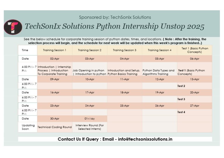 Python Internship Training Schedule by TechSonIx Solutions | PDF