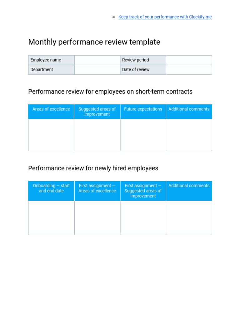 Monthly Performance Review Template | PDF