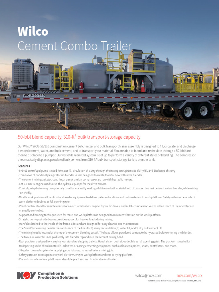 Wilco Cement Combo Trailer Specification Sheet | PDF | Pump | Cement