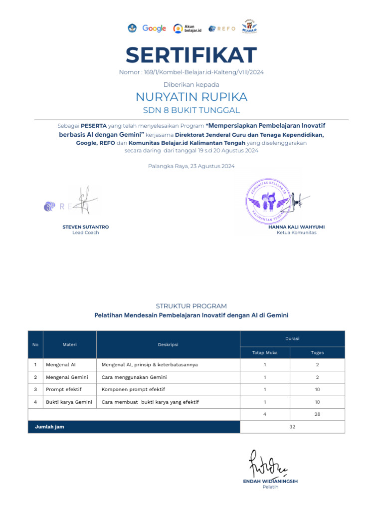 NURYATIN RUPIKA - Sertifikat Pengimbasan Gemini 2024 | PDF