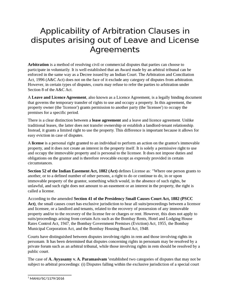 Applicability of Arbitration Clauses in Disputes Arising Out of Leave ...