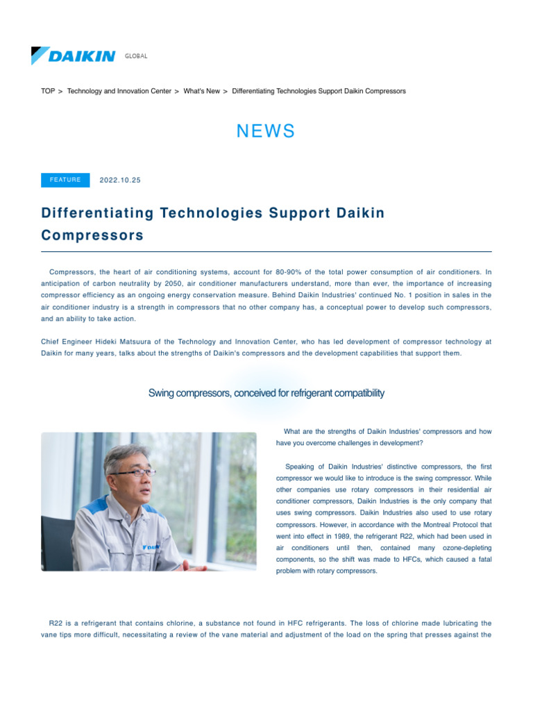 Daikin Compressor Technology Innovations | PDF | Mechanical Engineering ...