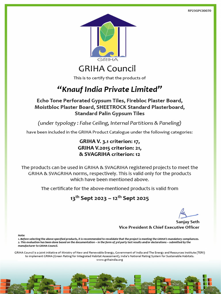 GRIHA Certification for Knauf Products | PDF | Energy Development