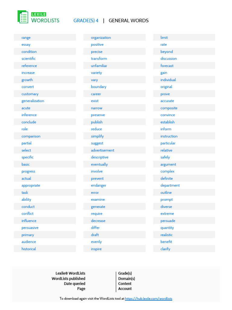 Grade 4 Lexile® Word Lists | PDF | Science