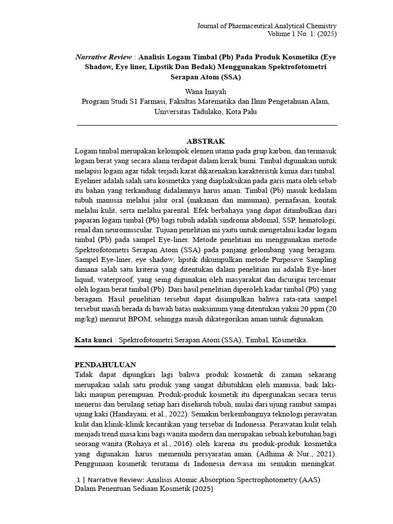 Analisis Logam Timbal (PB) Pada Produk Kosmetika (Eye Shadow, Eye Liner ...