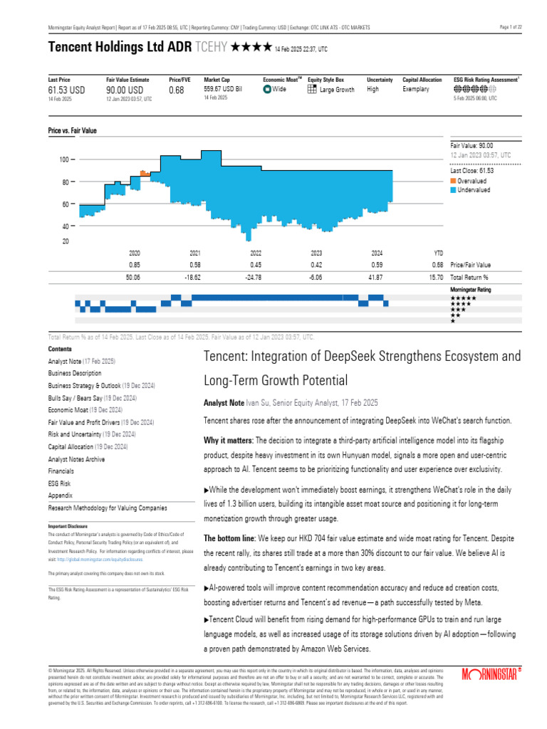 TCEHY - Tencent Holdings LTD (Stock Report) | PDF | Tencent | We Chat