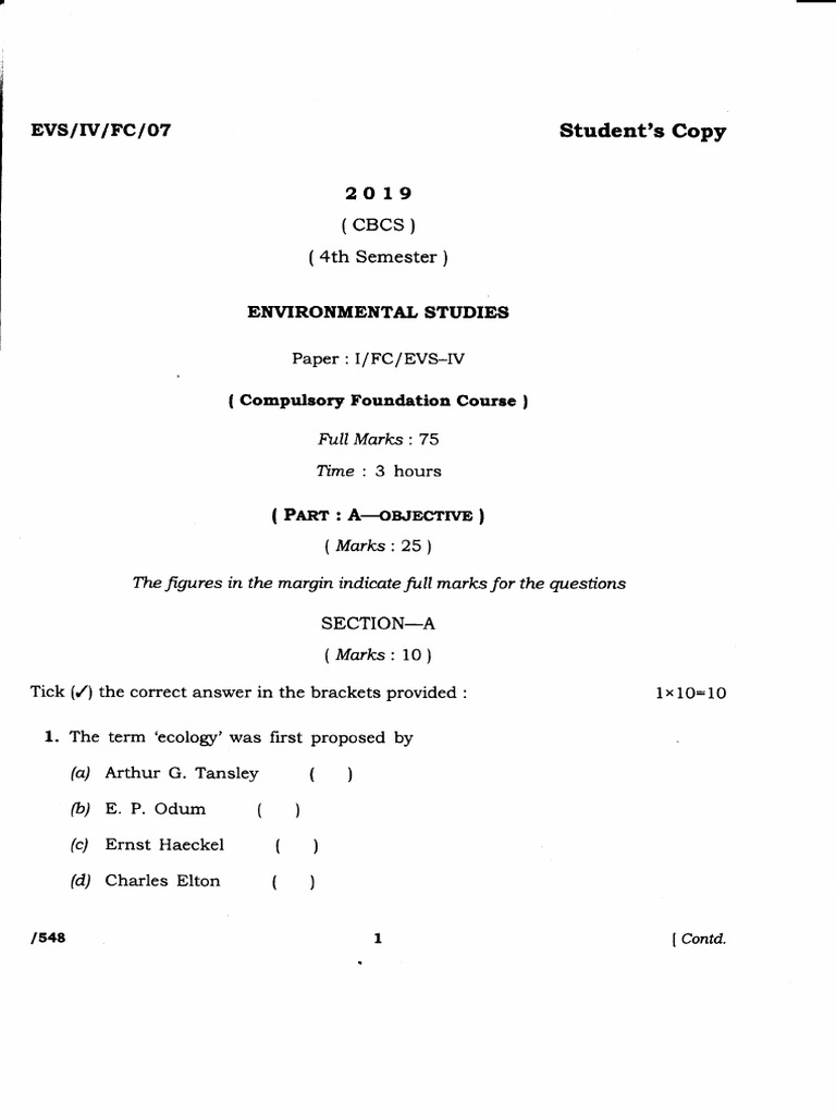 EVS Paper 1 (Compulsory Foundation Course) | PDF