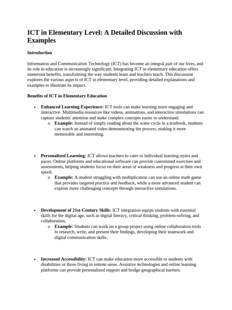 TLE 1 UNIT 4 LESSON 1 ICT in Elementary Level | PDF | Educational Technology | Multimedia