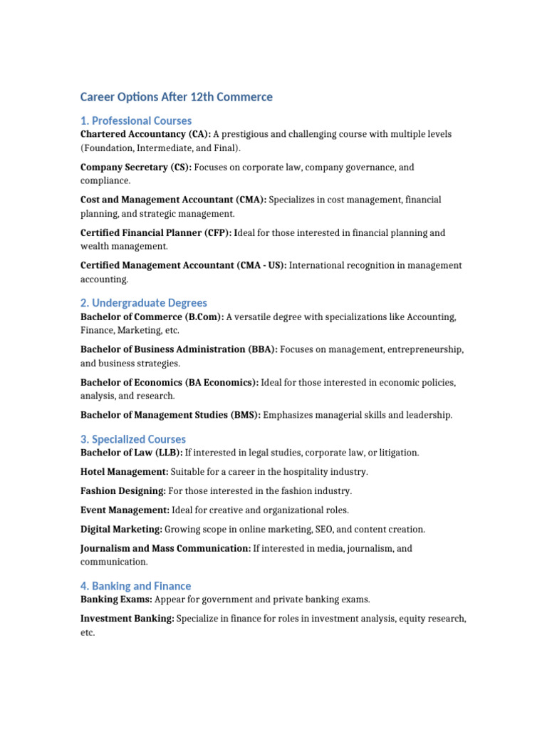 Career Options After 12th Commerce | PDF